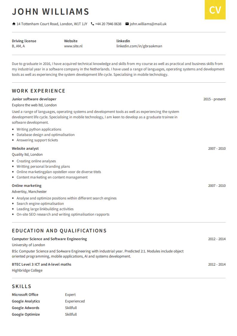 De bästa CV exemplen & mallarna för alla jobb! CVmaker.se