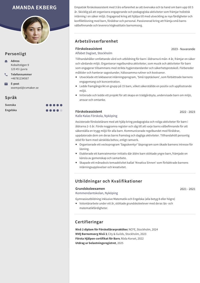 Hur man skriver ett barnskötar-CV i Sverige - CVmaker.se